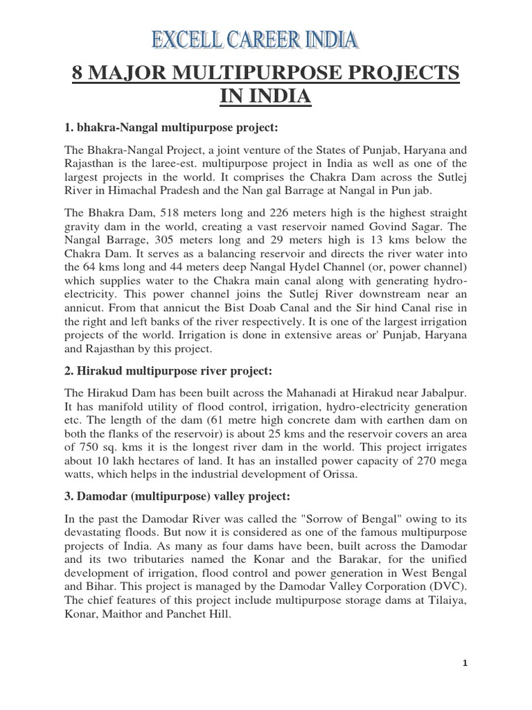 8 Major Multipurpose Projects in India | PDF | Flood Control ...