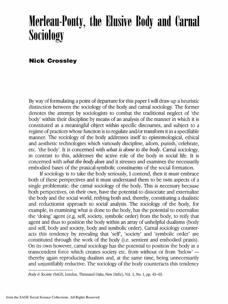 Crossley, N. (1995) Merleau-Ponty, The Elusive Body and Carnal ...