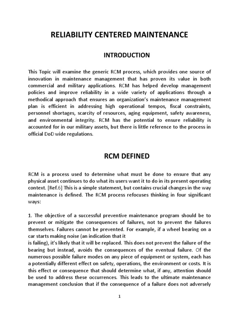 Reliability Centered Maintenance Final Report | PDF | Reliability ...