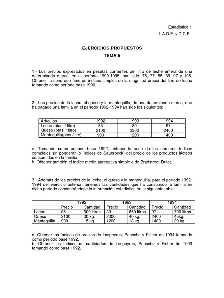 Ejercicios Propuestos Tema 5 Curso 20062007 | PDF | Leche | Queso