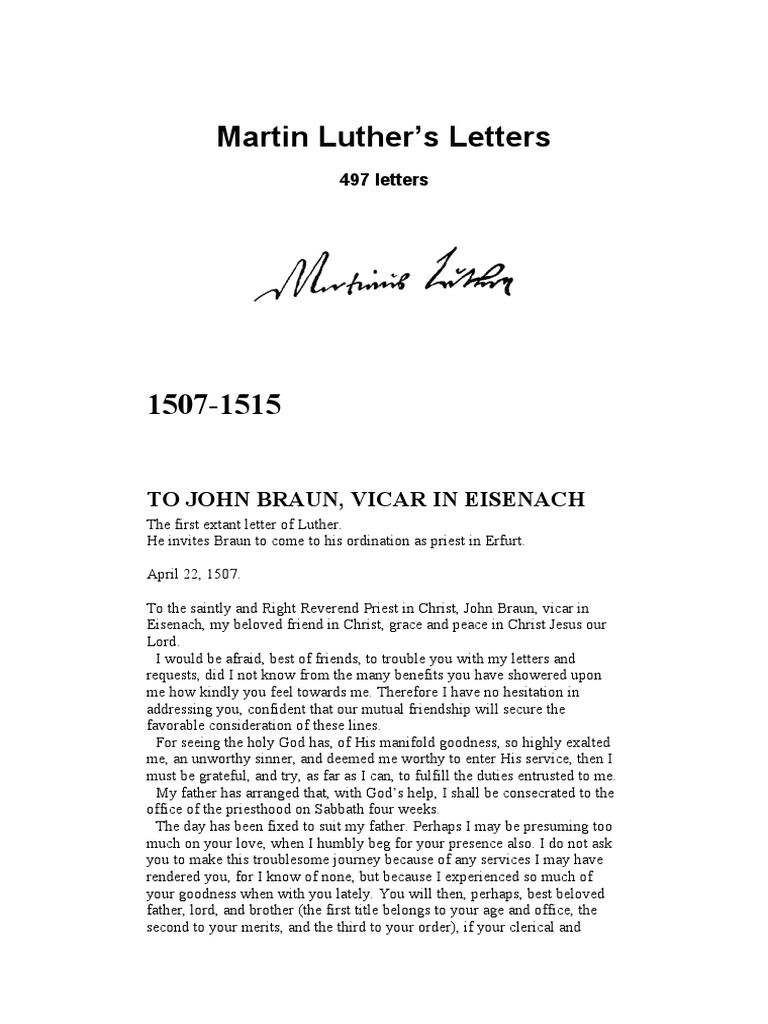 Martin Luther Letters | PDF | Martin Luther | Theology