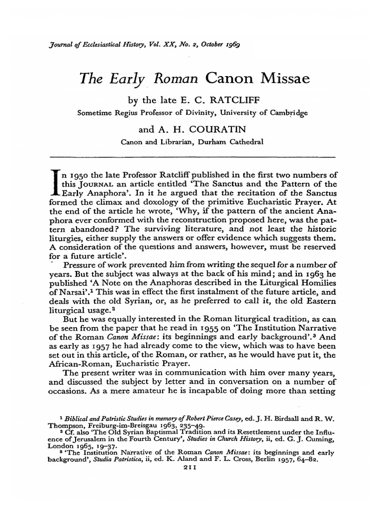 The Early Roman Canon Missae (Ratcliff e Couratin) | PDF | Eastern ...