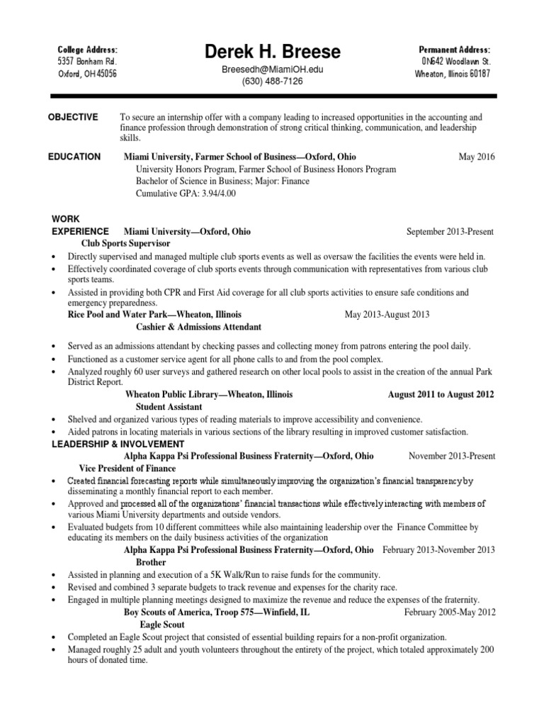 Derek Breese's Career Resume | PDF | Business