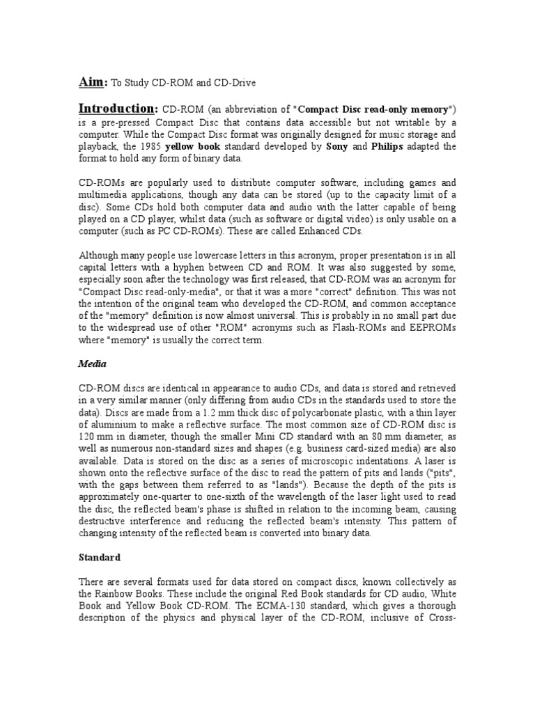 Aim: To Study CD-ROM and CD-Drive Introduction: CD-ROM (An Abbreviation ...