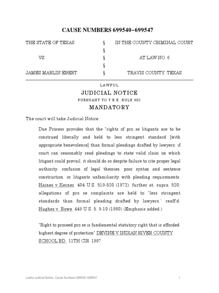 Judicial Notice 1 | Pro Se Legal Representation In The United States ...