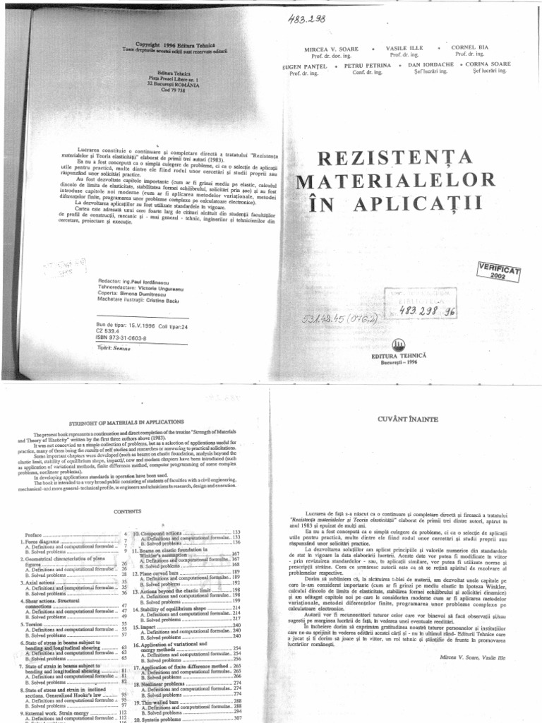 Bia, Ille, Soare - Rezistenta Materialelor in Aplicatii 001 | PDF