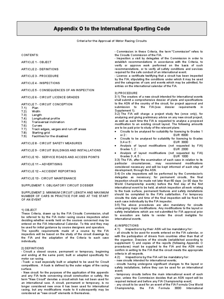 Appendix O To The International Sporting Code | PDF | Fédération ...