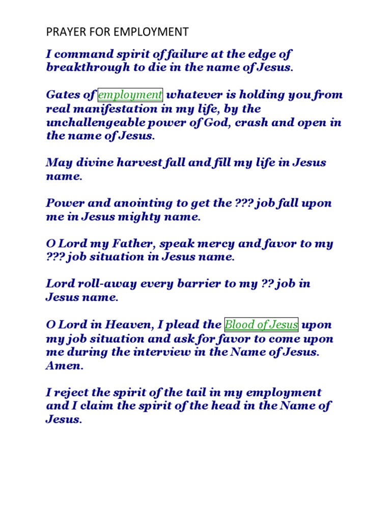 Prayer For Employment | PDF | Prayer | Systematic Theology
