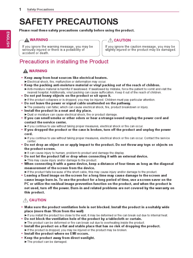 Safety Precautions: Precautions in Installing The Product | PDF | Ac ...