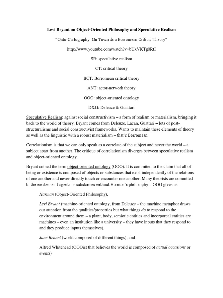 Levi Bryant On OOO, SR, and Critical Theory | PDF | Truth | Academic ...
