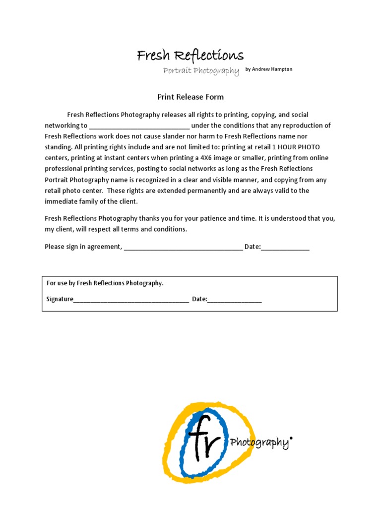 Sample Print Release Form - Photography | PDF | Imaging | Art Media