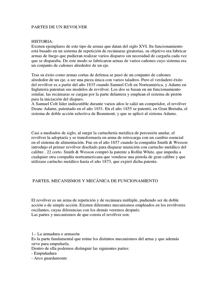 Partes de Un Revolver | PDF | Revólver | Cartucho (armas de fuego)
