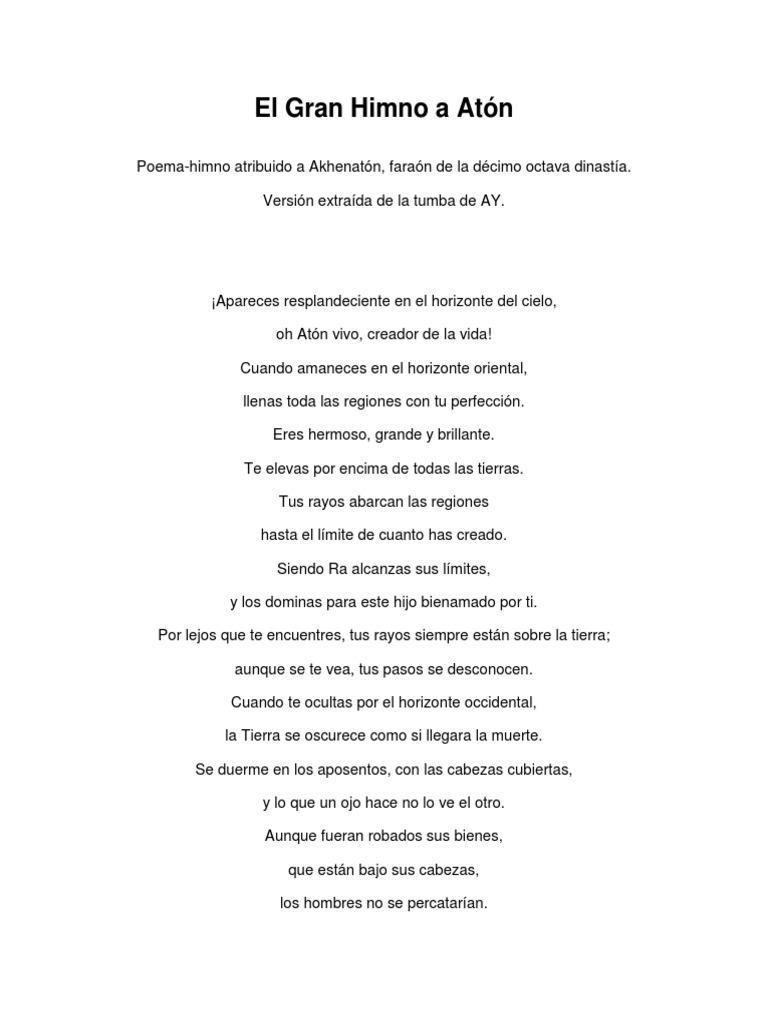 Akhenaton - El Gran Himno A Atón | PDF | Akhenaton | Religión y creencia