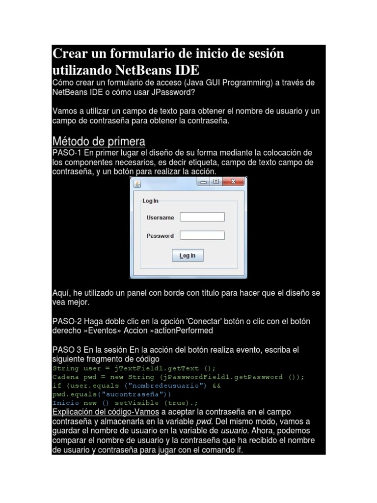 Crear Un Formulario de Inicio de Sesion Utilizando NetBeans IDE | PDF | Contraseña | Java ...