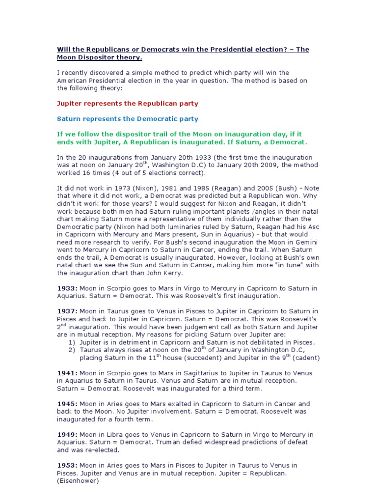 Democrat or Republican? The Moon Dispositor Theory (Astrology) | PDF ...