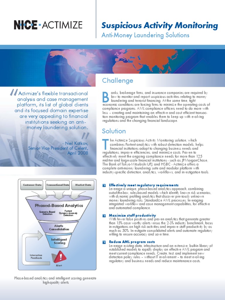 Nice Actimize Brochure - Suspicious Activity Monitoring Solution | PDF ...
