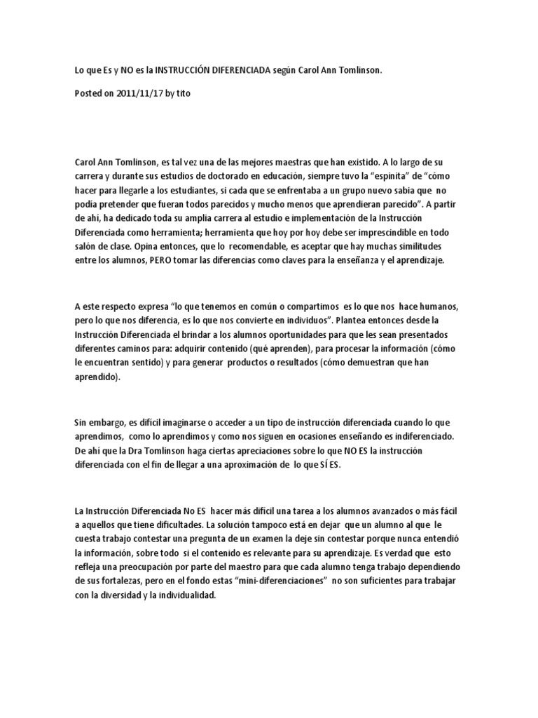 Instrucción Diferenciada: Qué Es y No Es | PDF | Instrucción ...