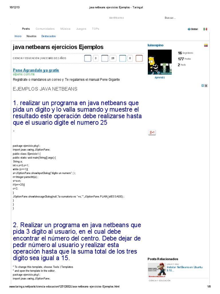 Java Netbeans Ejercicios Ejemplos - Taringa! | PDF | Java (lenguaje de programación ...