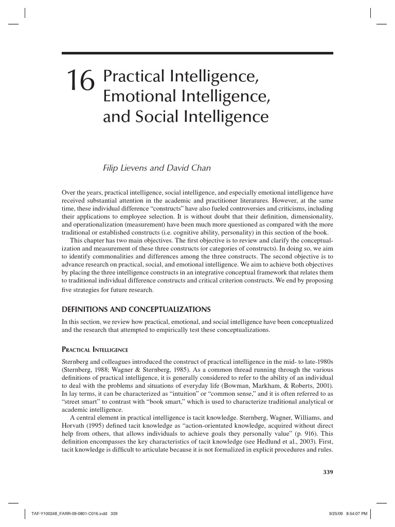 Emotional, Practical & Social Intelligence | PDF