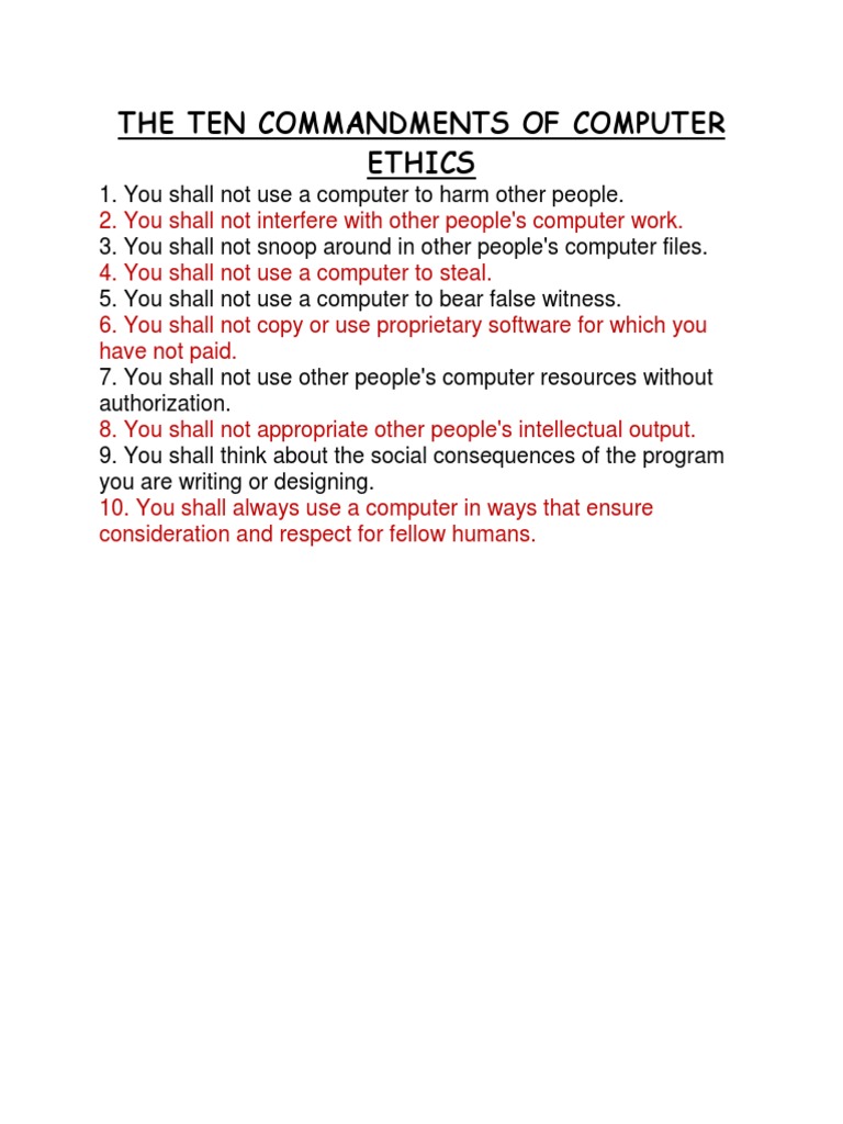 The Ten Commandments of Computer Ethics | PDF
