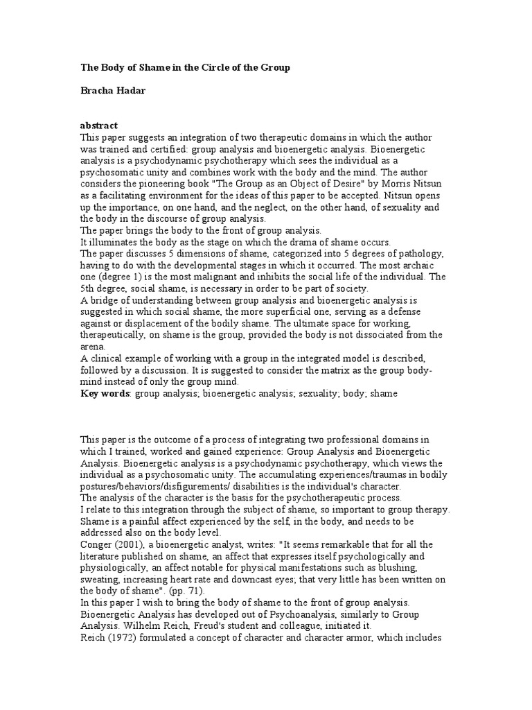 The Body of Shame in the Circle of the Group | Shame | Psychotherapy