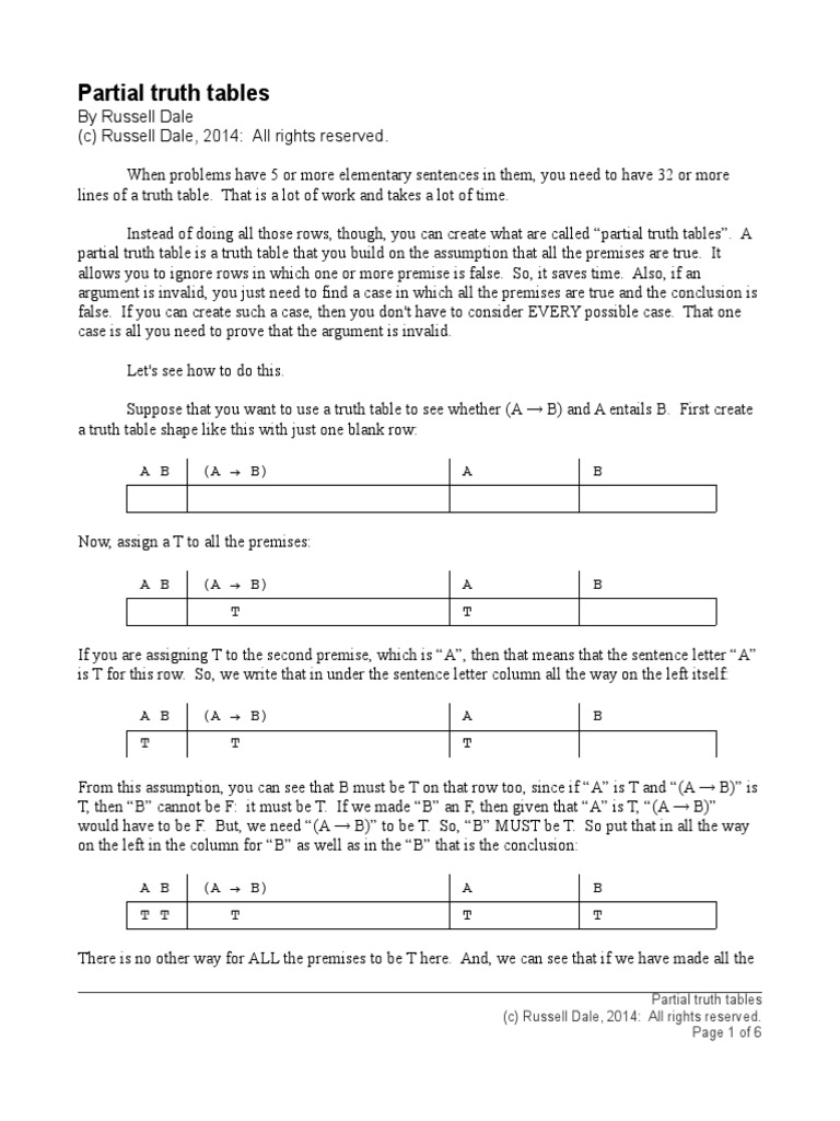 Partial Truth Tables | Argument | Western Philosophy