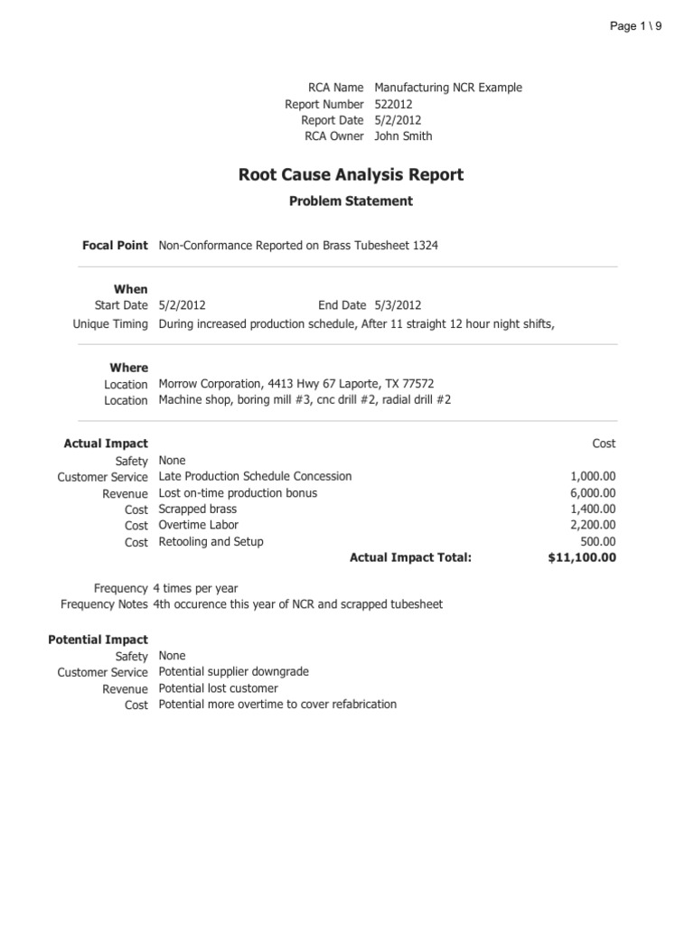 Root Cause Analysis Example Manufacturing RCA Report FULL | Numerical ...