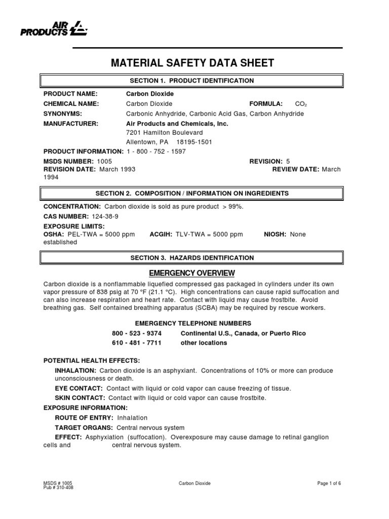 Carbon Dioxide Msds | Download Free PDF | Dangerous Goods | Superfund