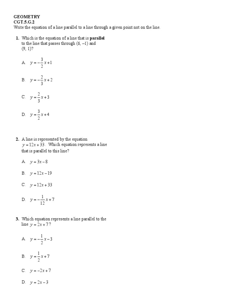 Parallel Line Equations Practice | PDF