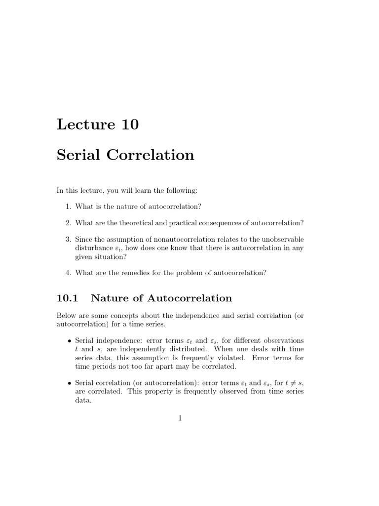Lecture 10 | PDF | Autocorrelation | Ordinary Least Squares Lecture 10 | PDF | Autocorrelation | Ordinary Least Squares