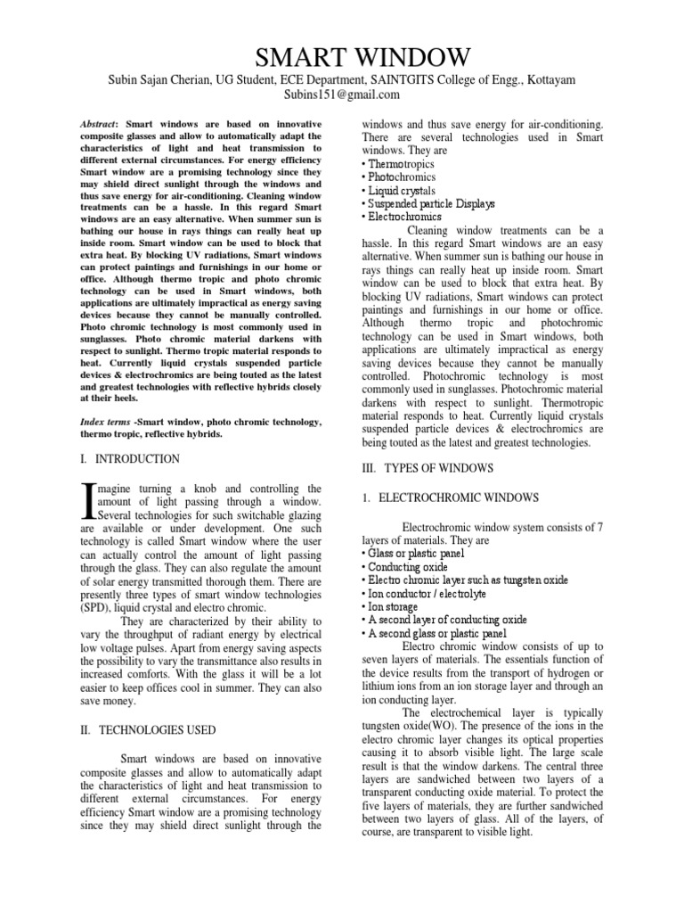 Smart Window | PDF | Window | Applied And Interdisciplinary Physics