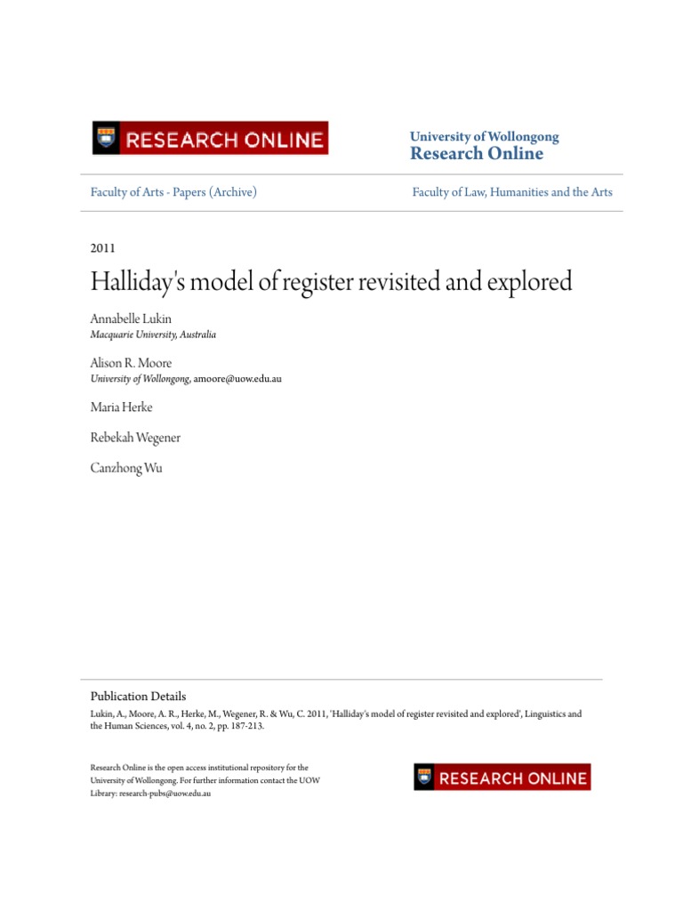 Halliday's Model of Register Revisited and Explored | PDF | Language ...