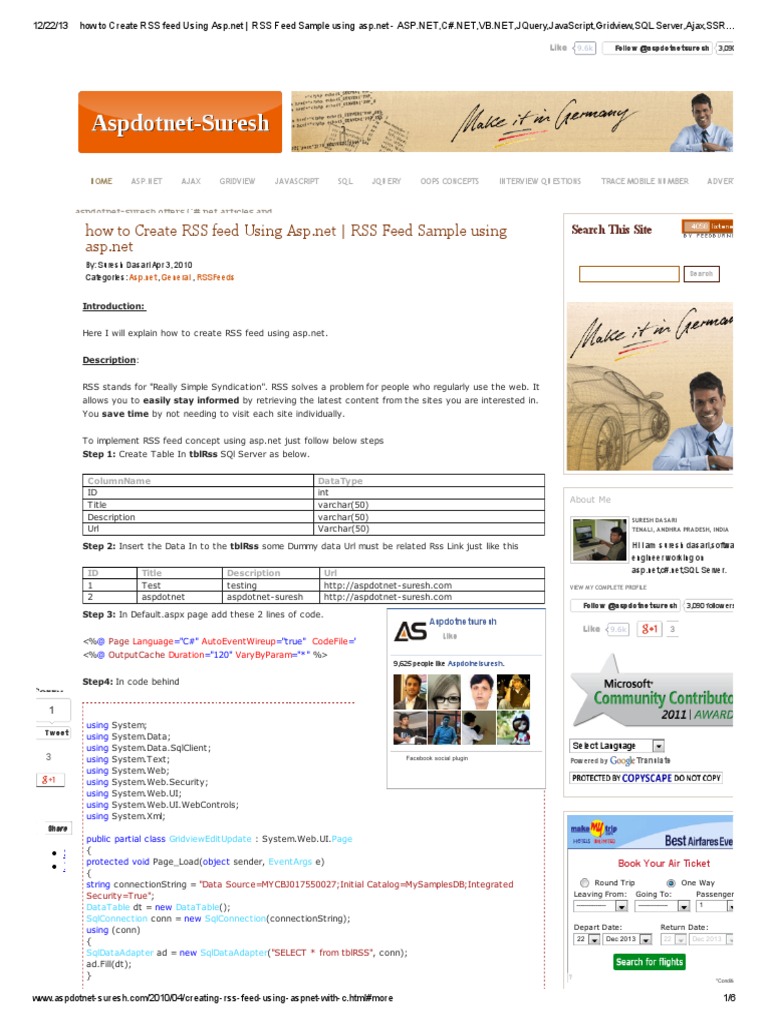 How To Create RSS Feed Using ASP - Net - RSS Feed Sample Using ASP - Net - ASP - Net, C#.NET, VB ...