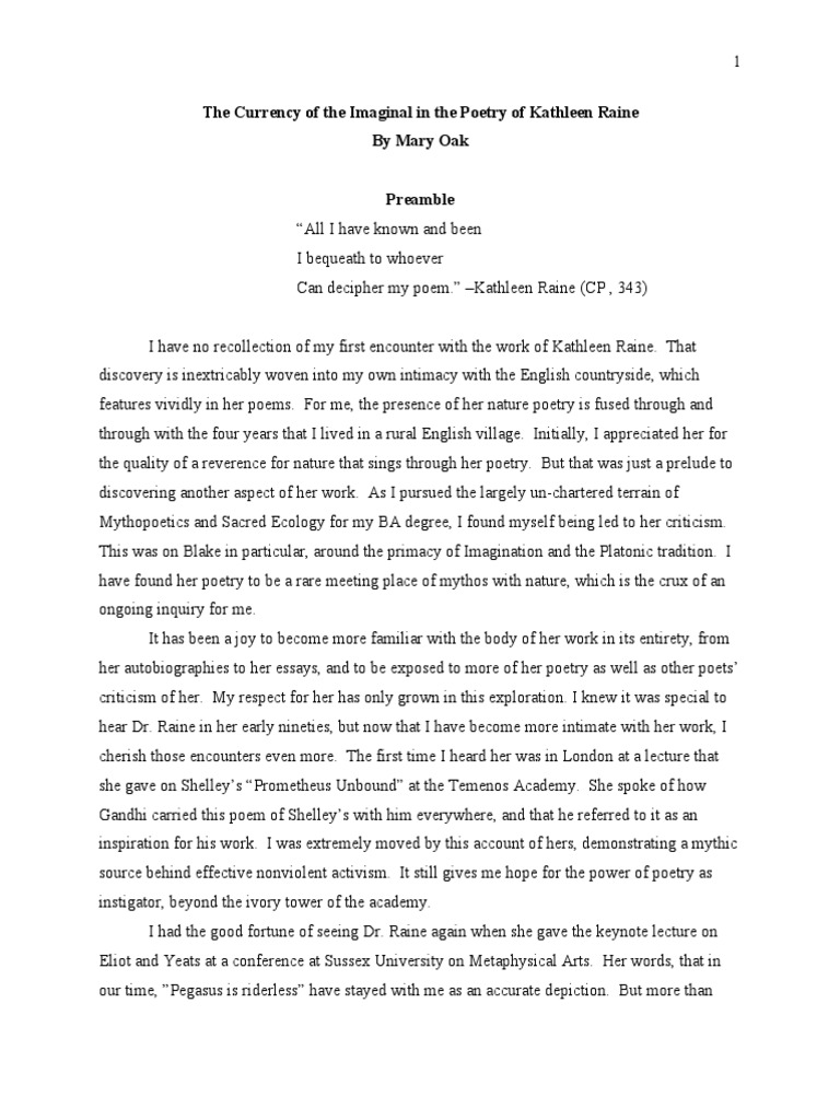 The Currency of The Imaginal in The Poetry of Kathleen Raine - Mary Oak ...