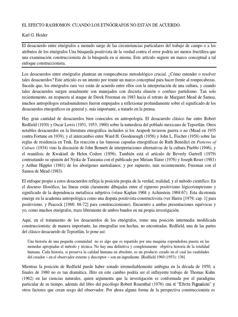 Karl G. Heider - El Efecto Rashomon, Cuando Los Etnógrafos No Están de ...
