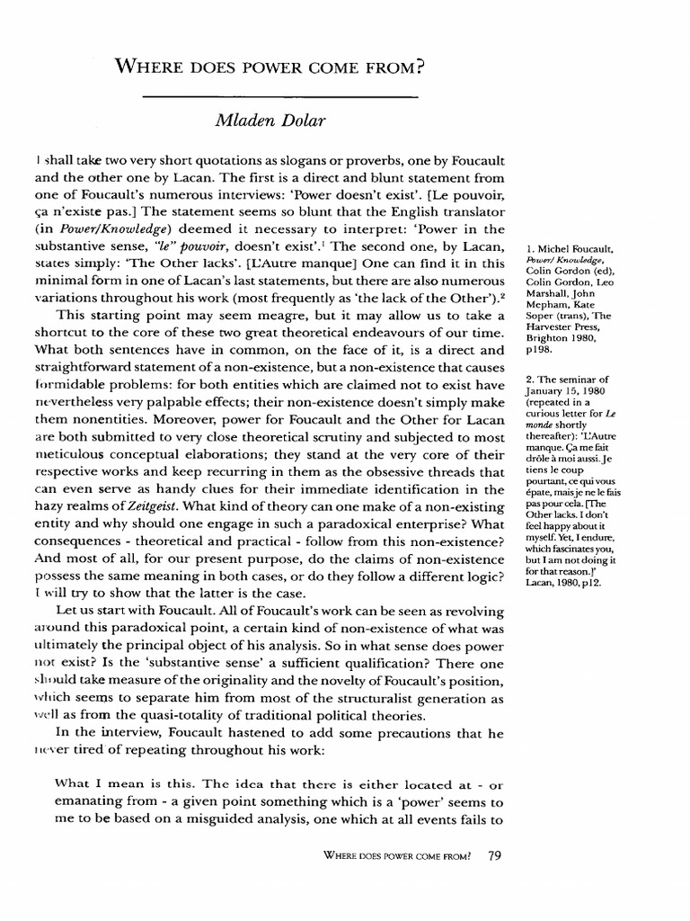 Mladen Dolar "Where Does Power Come From" | PDF | Psychoanalysis ...