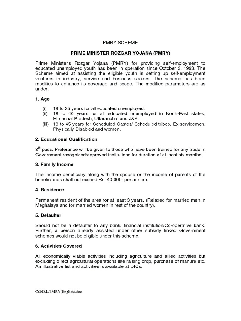 PMRY Scheme: Self-Employment Guide | PDF