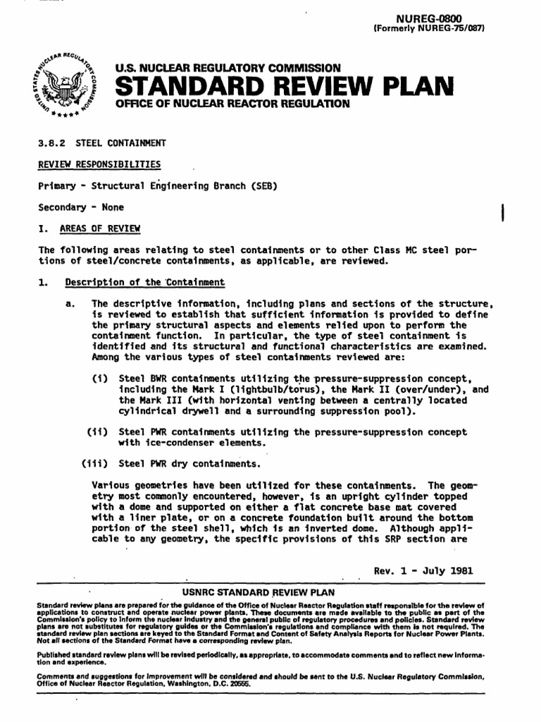 Nureg 0800 | PDF | Structural Load | Specification (Technical Standard)