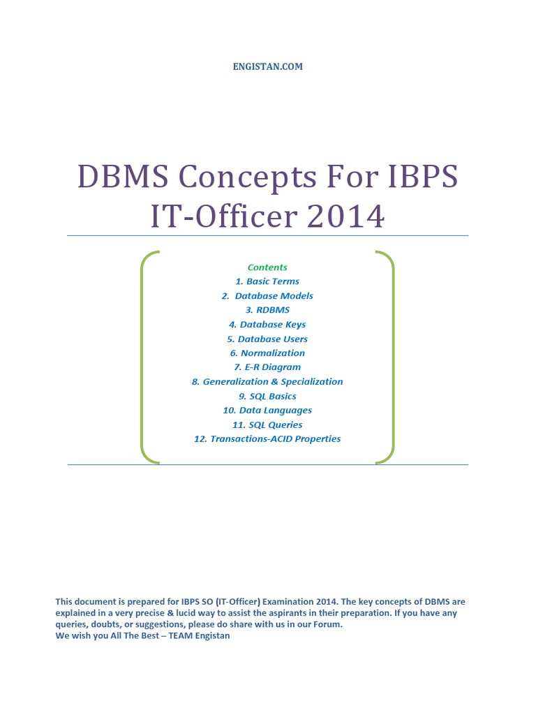 DBMS - IBPS Study Material | PDF | Relational Database | Database Transaction