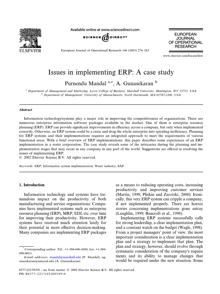 0057 Mandal, Gunasekaran. Issues in Implementing ERP. A Case Study ...