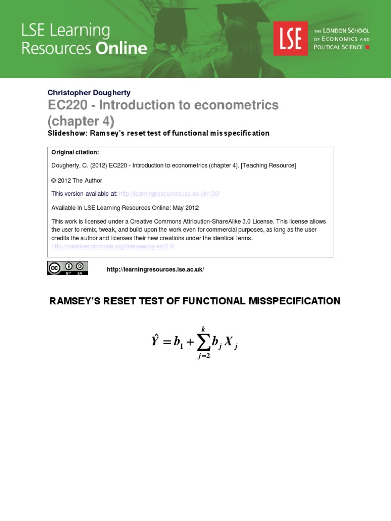 Chapter 4 Ramsey's Reset Test of Functional Misspecification (EC220 ...