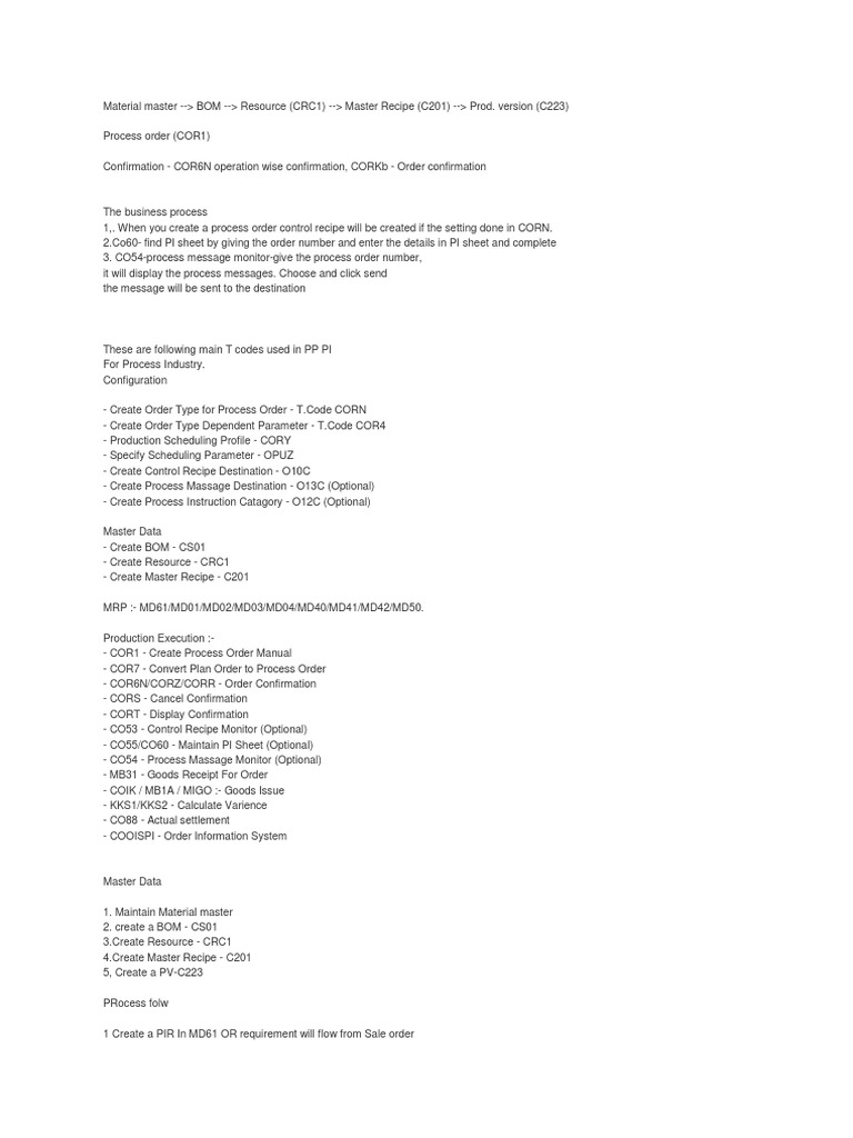 SAP PP-PI Process Flow Docs | PDF | Cement | Business Process