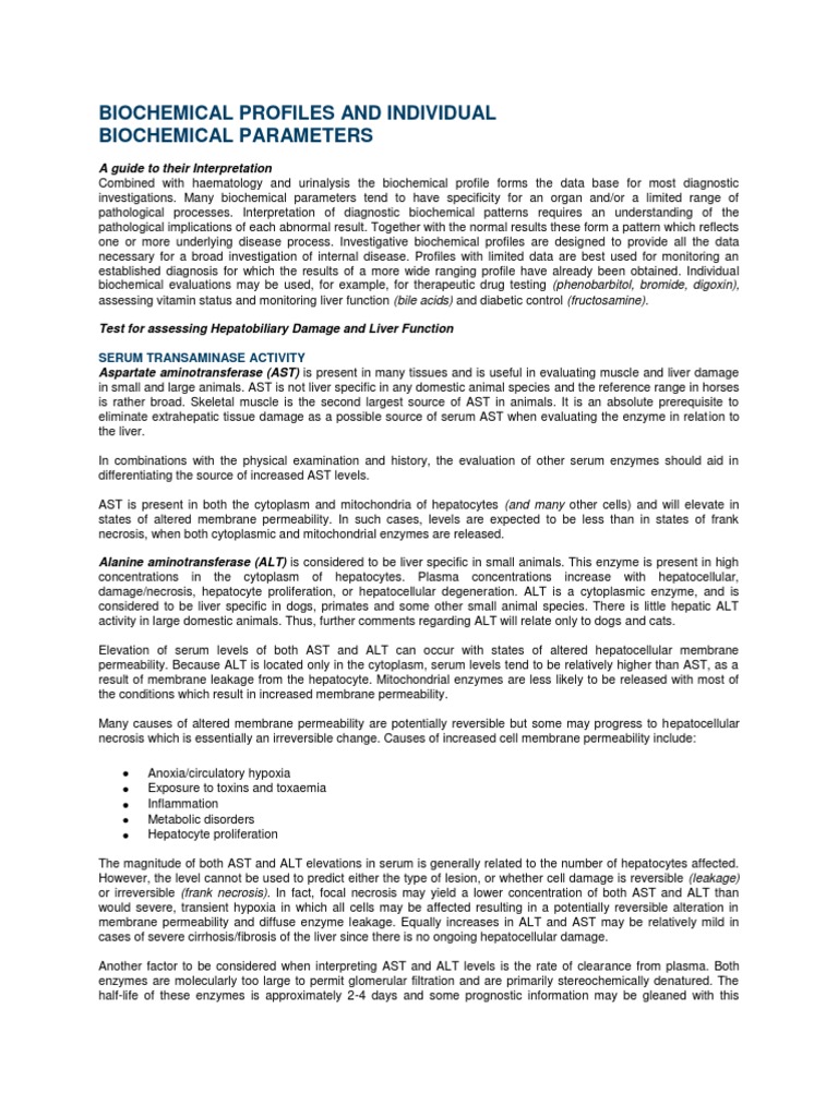 Biochemical Profiles and Individual Biochemical Parameters | PDF ...