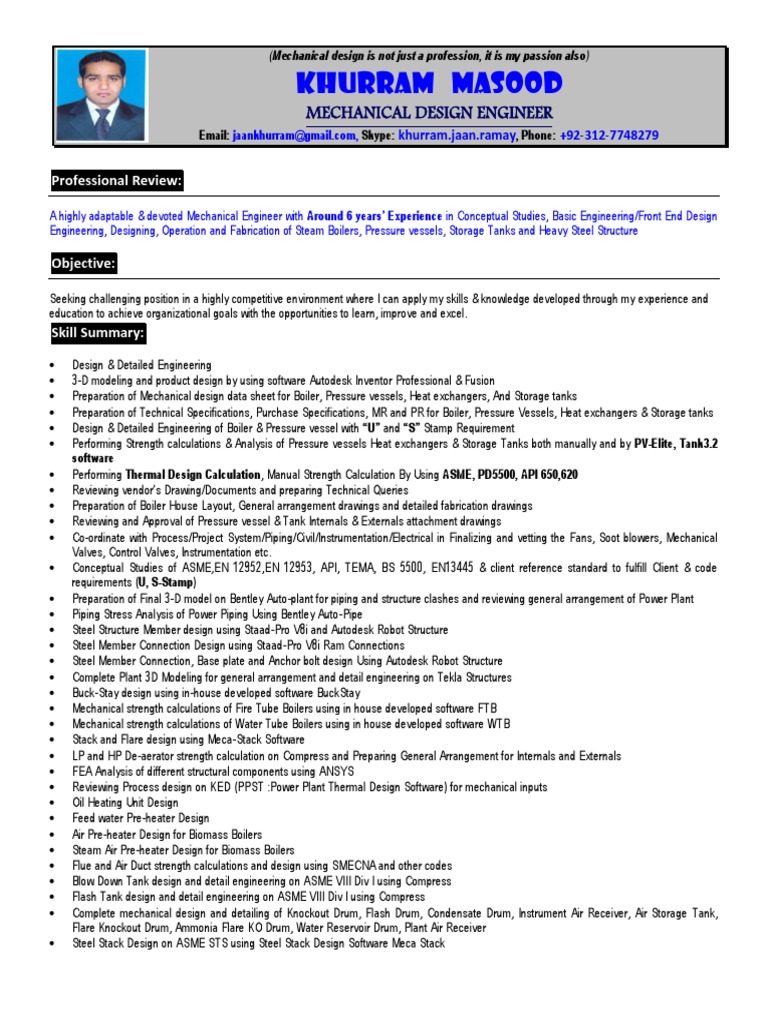 CV ENGR Khurram Masood Autosaved | PDF | Boiler | Mechanical Engineering