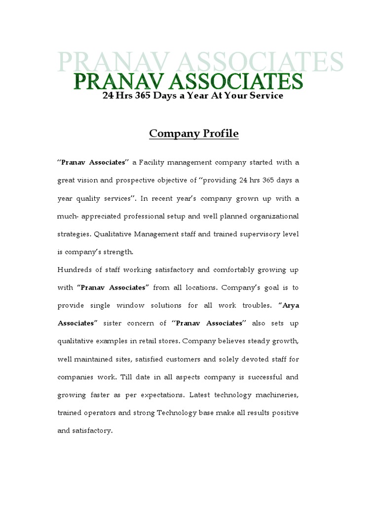 Pranav Associates Housekeeping Profile | PDF | Housekeeping | Outsourcing