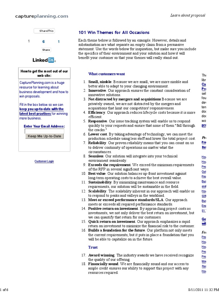 101 Win Themes For All Occasions | PDF | Audit | Mergers And Acquisitions