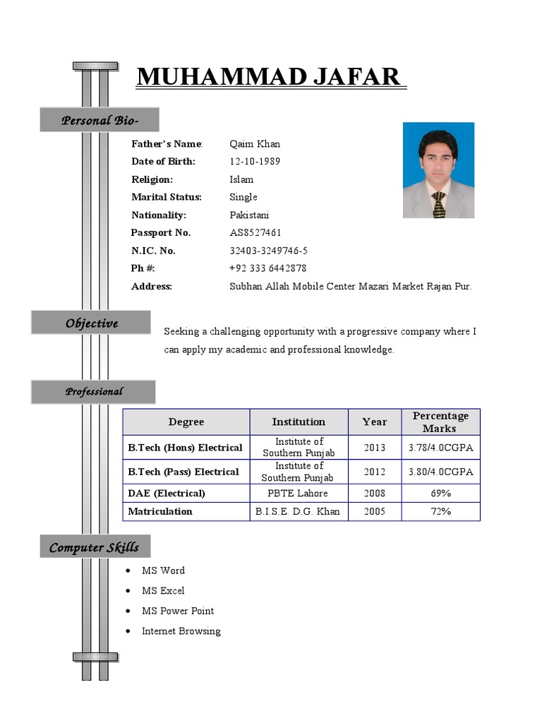 Muhammad Jafar: Personal Bio Data | PDF