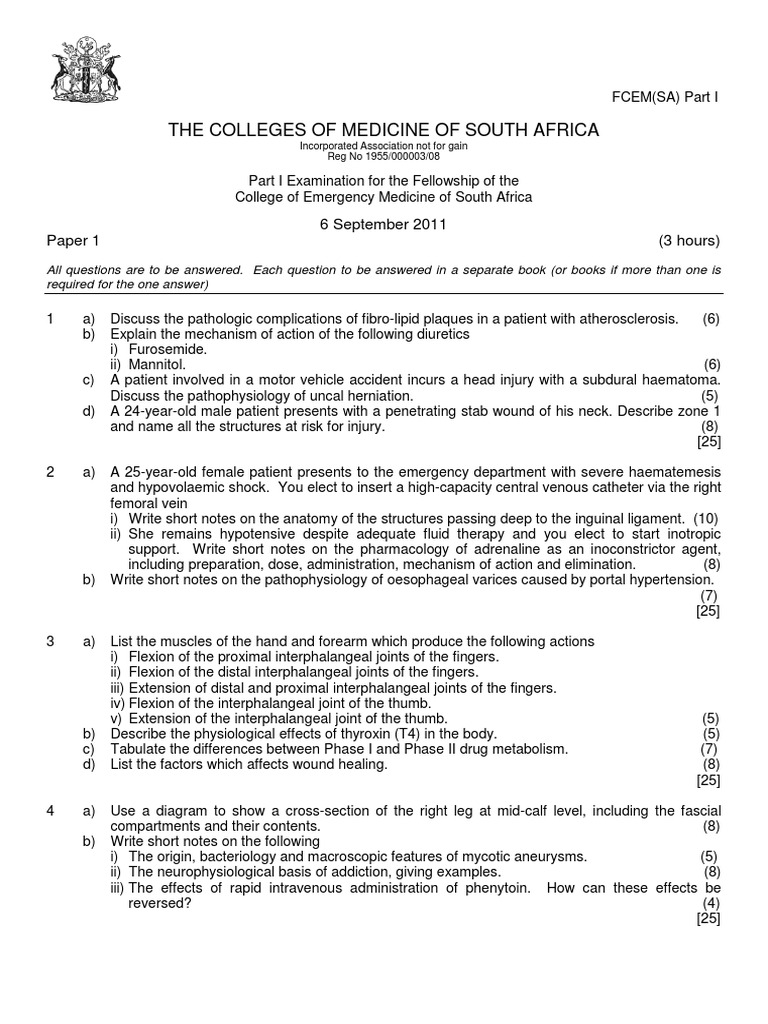 FCEM (SA) - Part - I - Past - Papers 1 PDF | PDF | Vein | Diseases And ...