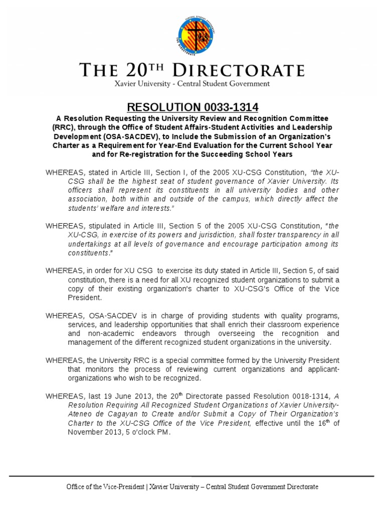 XU-CSG 20th Directorate Resolution 0033-1314 | PDF | Judiciaries ...