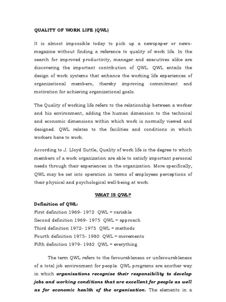 Understanding Quality of Work Life | PDF | Work–Life Balance | Employment